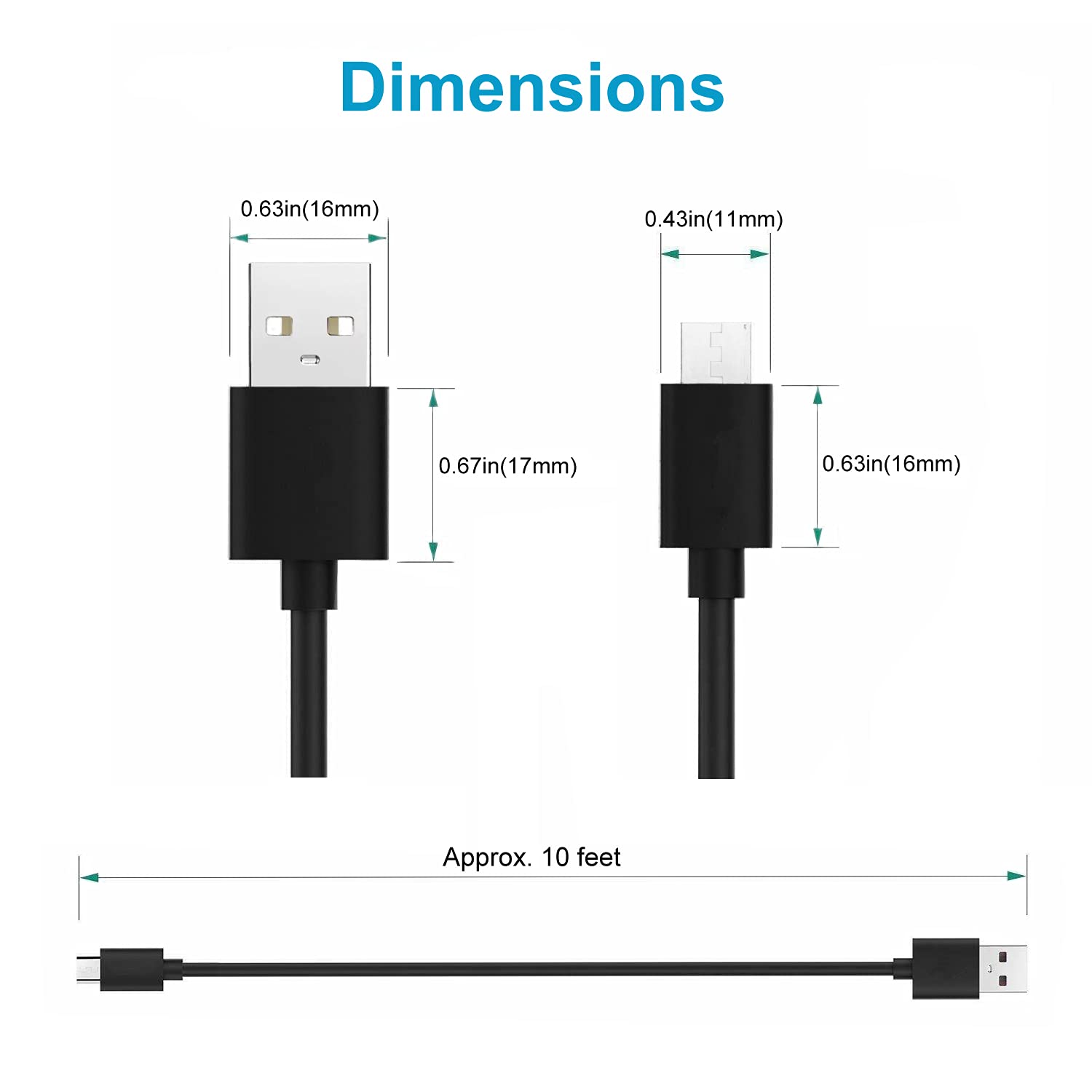 Akuterk Micro USB Cable for Xbox One S One X Controller Charger Replacement Power Cord 10Ft
