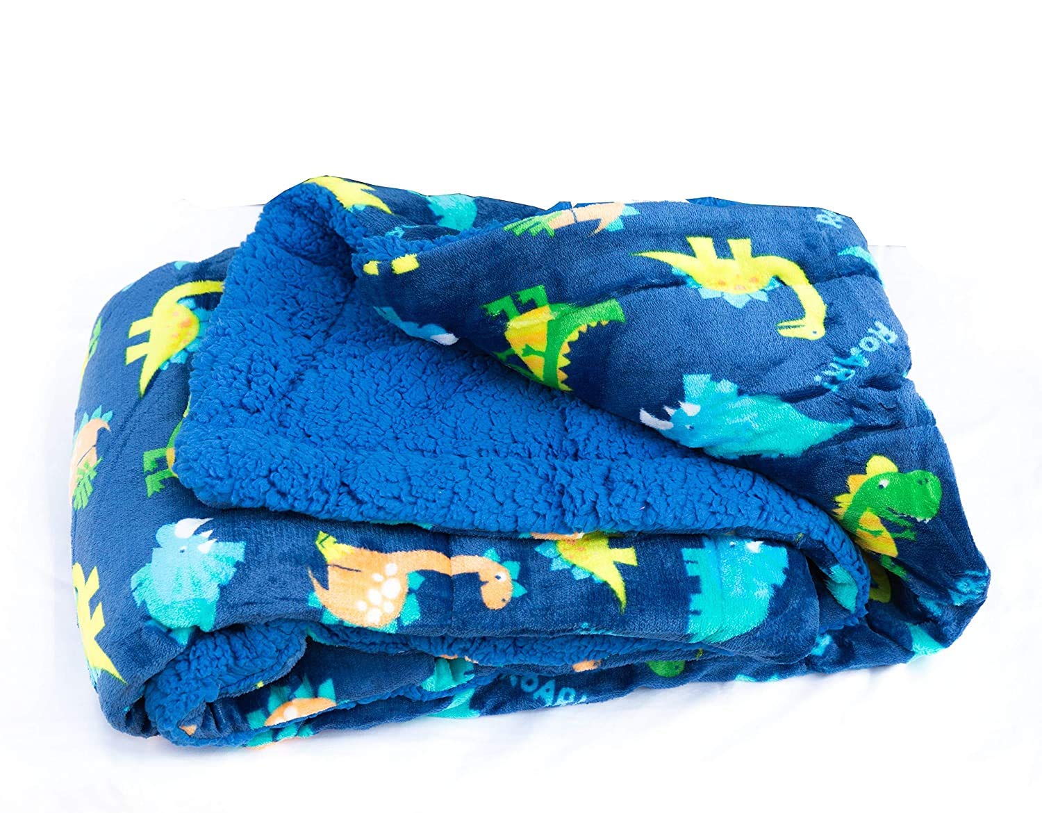 Elegant Home Kids Soft & Warm Sherpa Baby Toddler Boy Sherpa Blanket Navy Blue Dinosaurs Multicolor Printed Borrego Stroller or Toddler Bed Blanket Plush Throw 40X50 # Dinosaurs