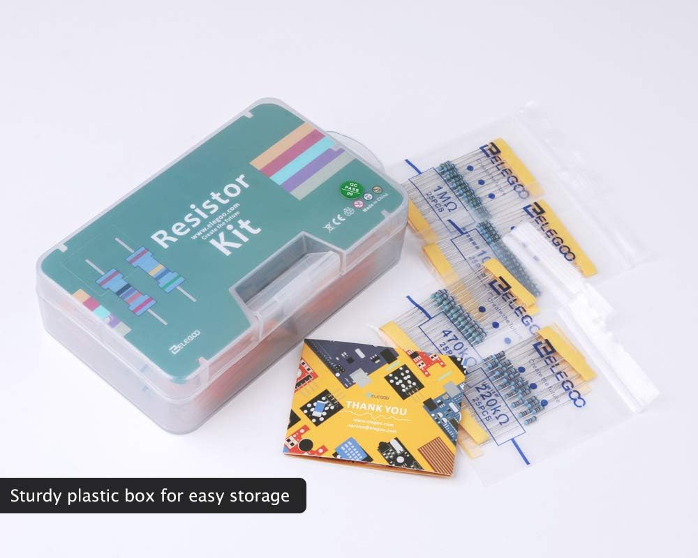 ELEGOO 17 Values 1% Resistor Kit Assortment, 0 Ohm-1M Ohm (Pack of 525) RoHS Compliant for Electronic Projects
