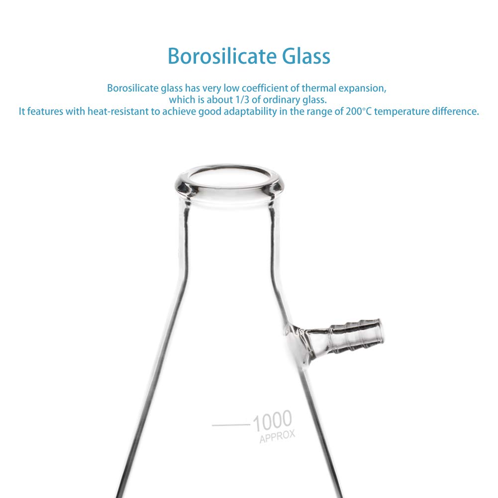 StonyLab 1000ml Borosilicate Glass Filtering Flask, Bolt Neck with Tubulation, 1L (1 Liter)