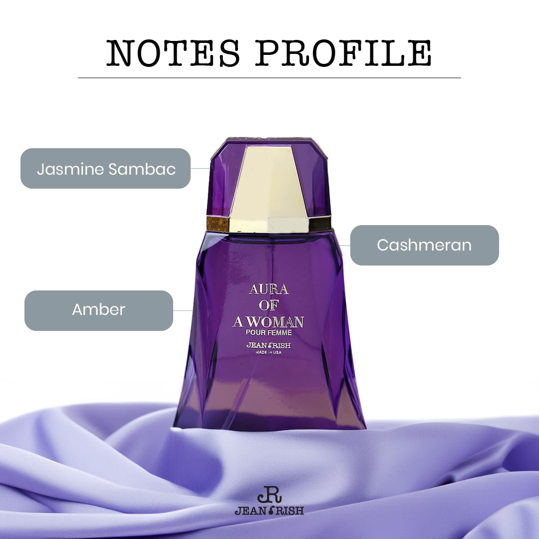Jean Rish Aura of a Woman Eau De Parfum (3.4 Fl Oz / 100ml) Perfume for Women with Jasmine & Amber Notes - Long Lasting and Luxury Fragrance