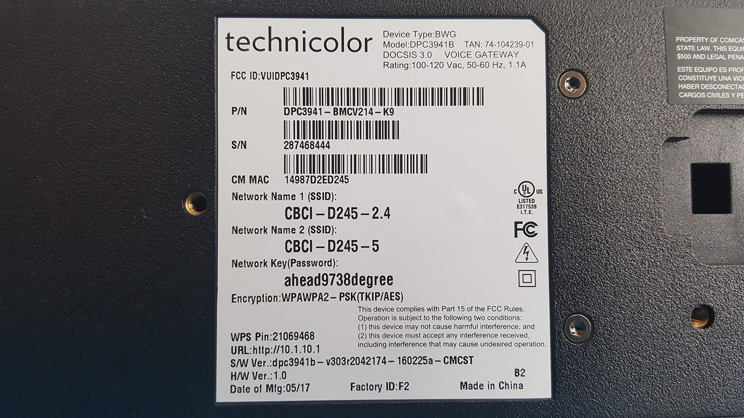 Technicolor DPC3941B DOCSIS 3.0 24x4 Wireless Business Gateway