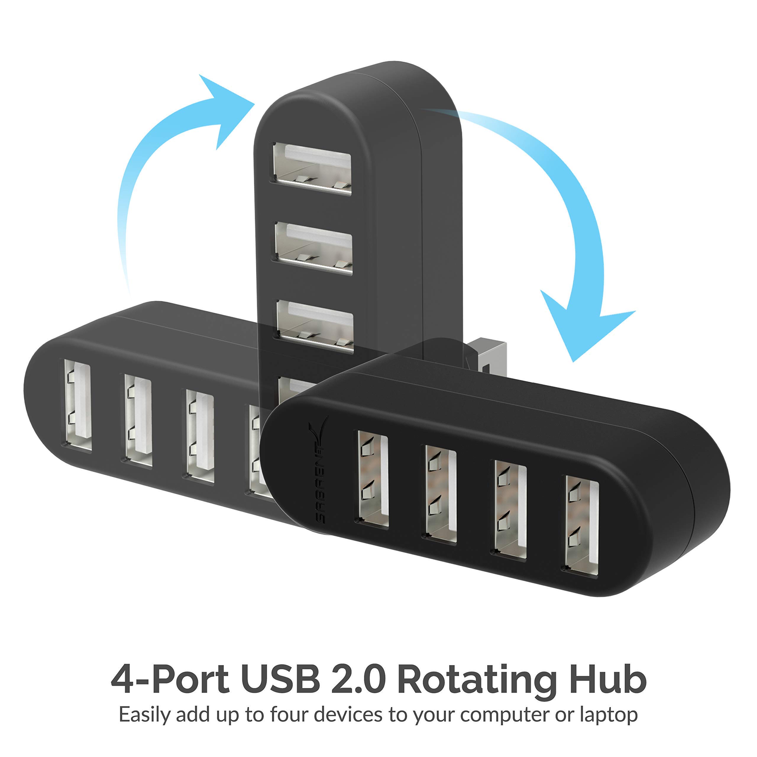 Sabrent 4-Port USB 2.0 Hub [90°/180° Degree Rotatable] + [6-Pack] 22AWG Premium Micro USB Cables