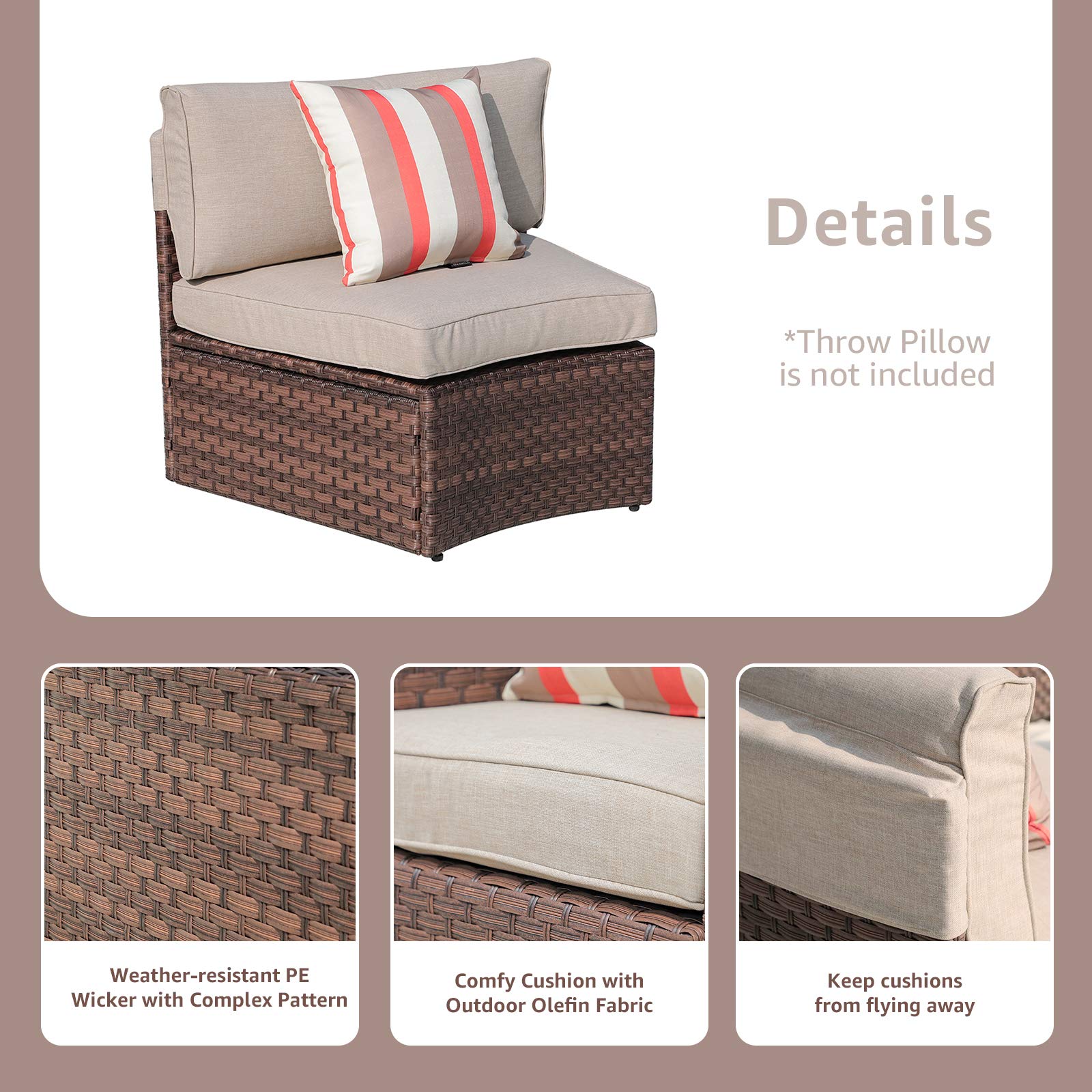 SUNSITT Outdoor 4-Piece Patio Sectional Set Half-Moon Patio Furniture Wicker Curved Outdoor Sofa with Beige Cushion