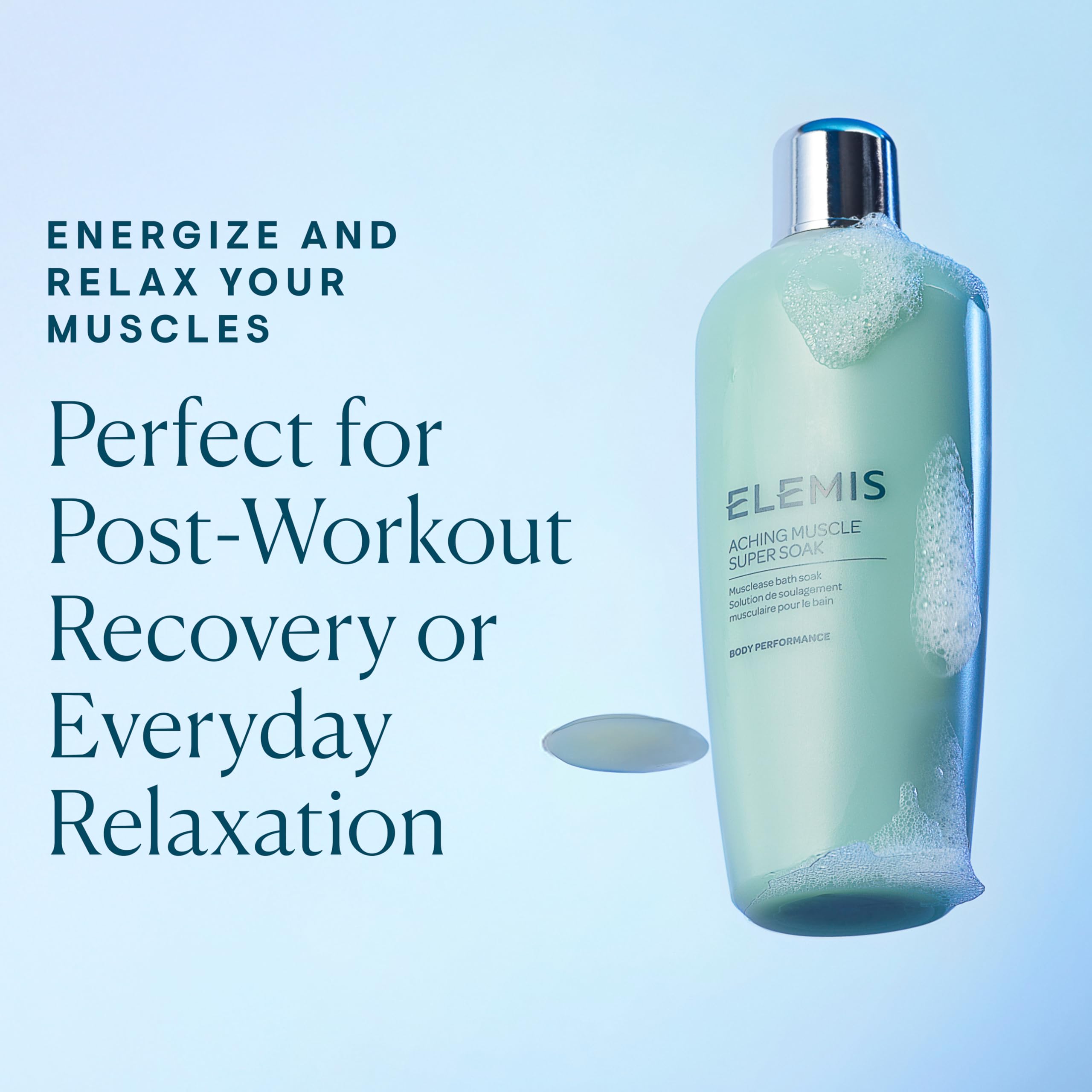 ELEMIS Aching Muscle Super Soak | Musclease Natural Foaming Bath Milk Warms, Recharges, and Energizes Tired, Overworked Muscles Post-Workout | 400 mL