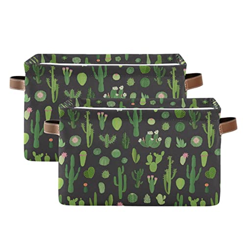 ALAZA Green Plant Cactus Foldable Storage Box Storage Basket Organizer Bins with Handles for Shelf Closet Living Room Bedroom Home Office 2 Pack