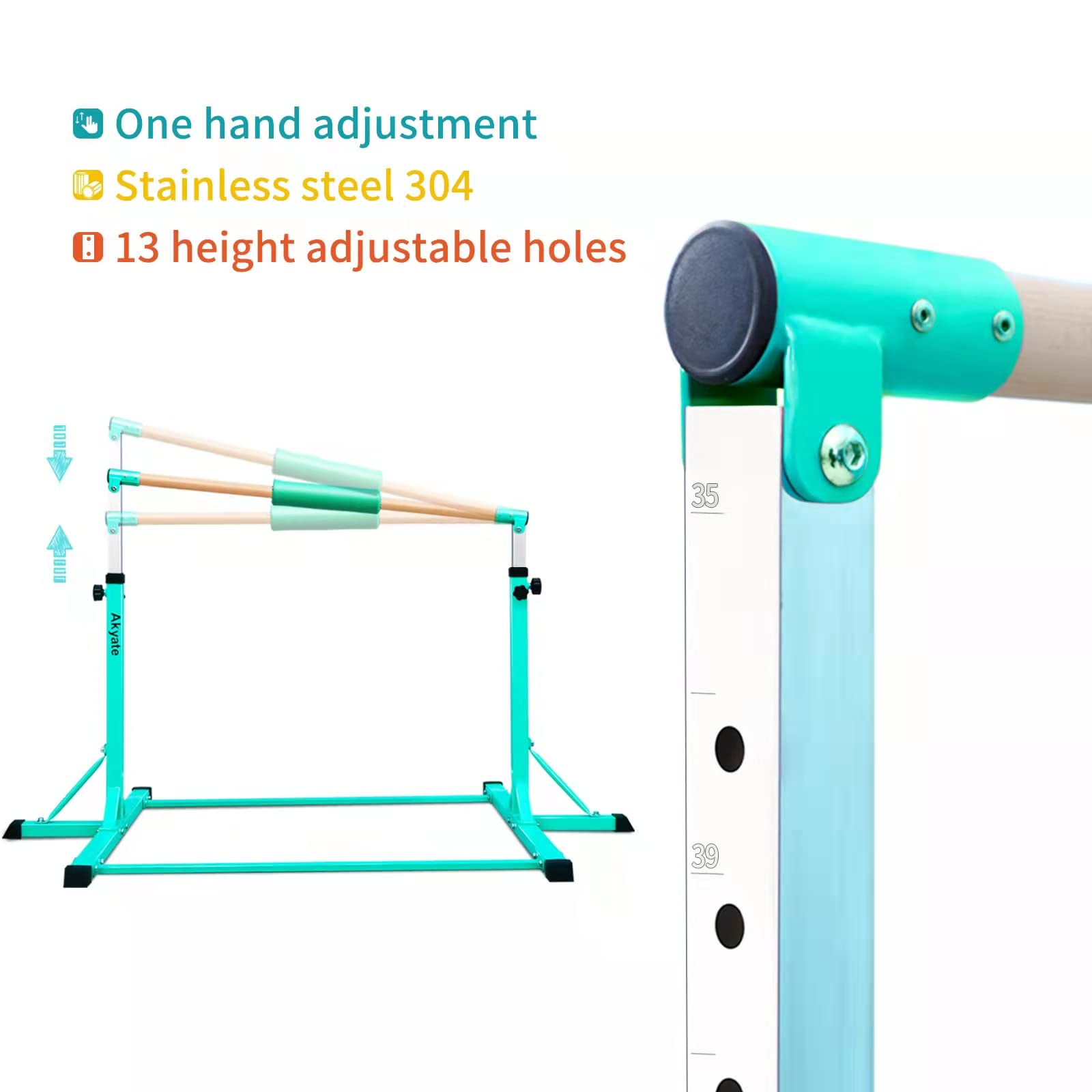 Akyate Gymnastics Bar for Kids, Height Adjustable Gymnastic Horizontal Bar with Scale, Training Kip Bar for Home, Come with a Swing