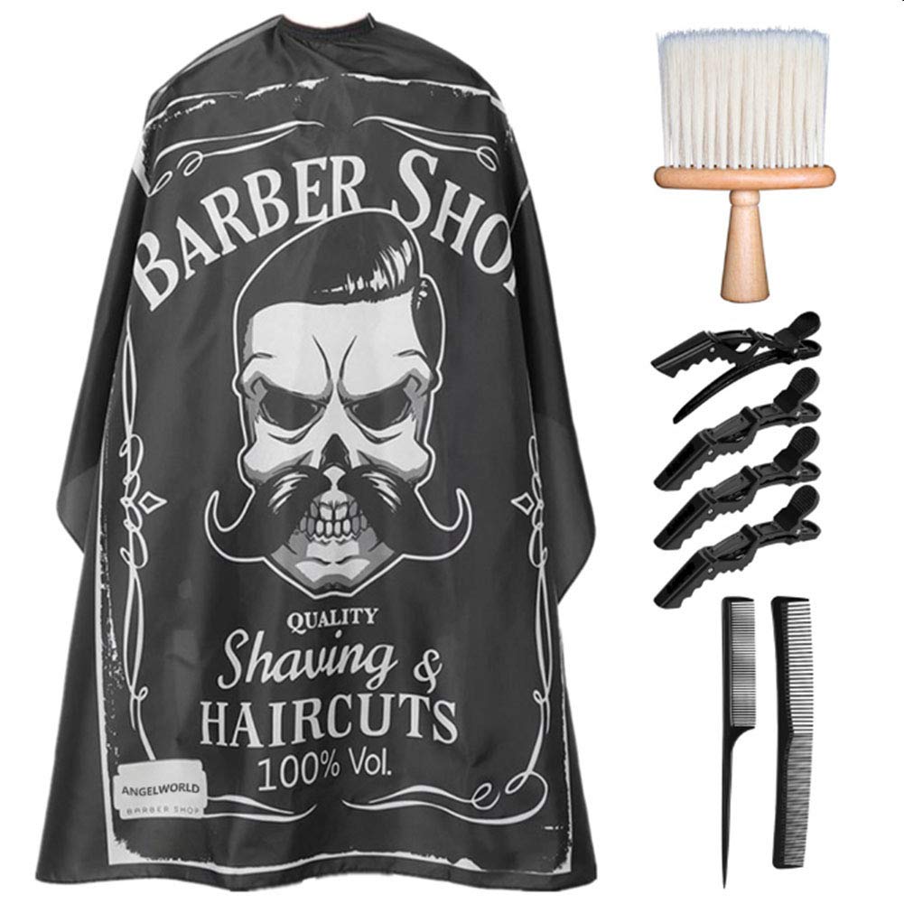So Cool Professional Barber Cape with Adjustable Metal Clip Hair Cutting Cape Salon Cape Hairdressing Cape Neck Duster Brush Hair Comb Hair Clips Set