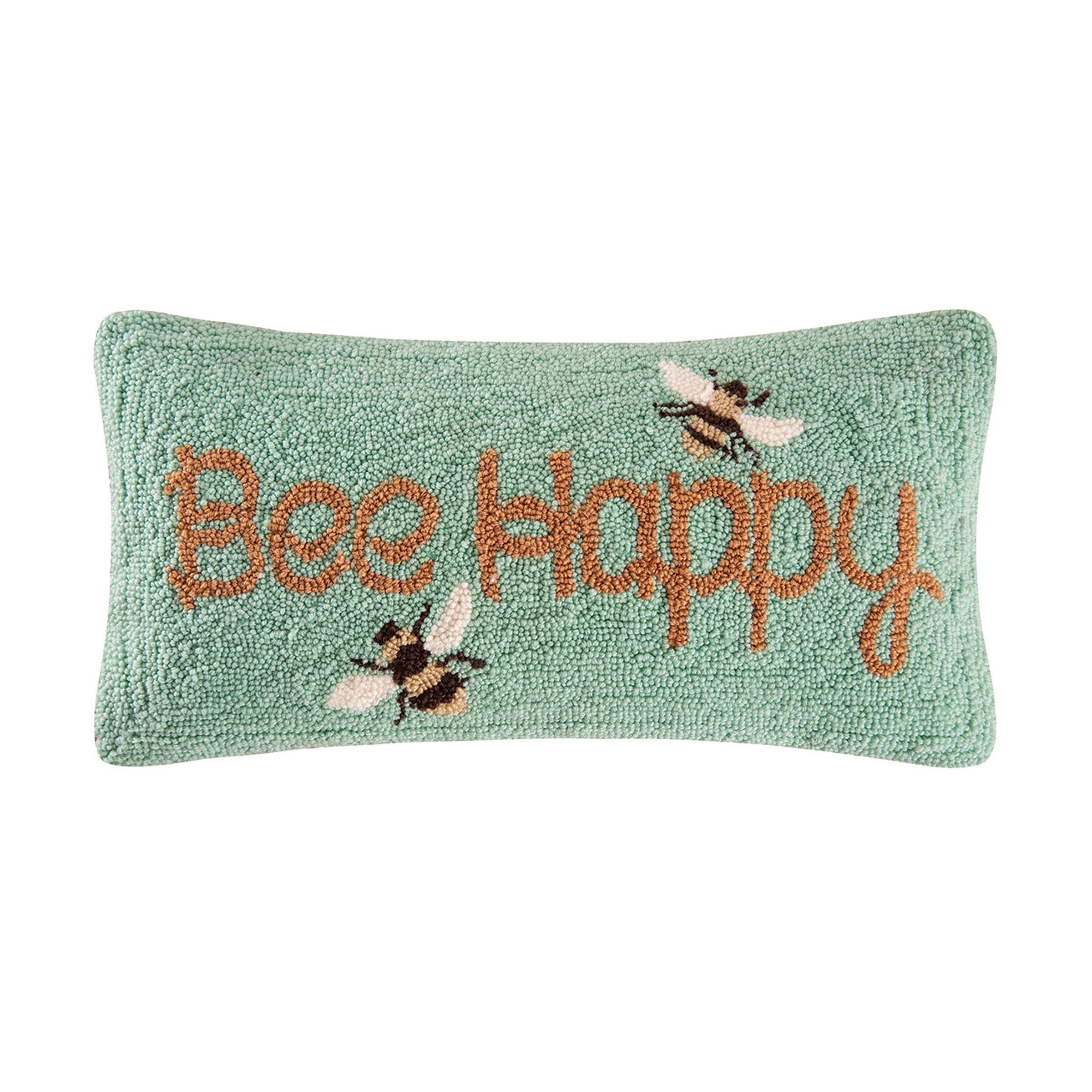 C&F Home Bee Happy Bumble Bee Green Yellow Garden Summer Decor Decoration Handmade Hooked Handmade Small Petite Accent Throw Pillow 10" x 20" Yellow