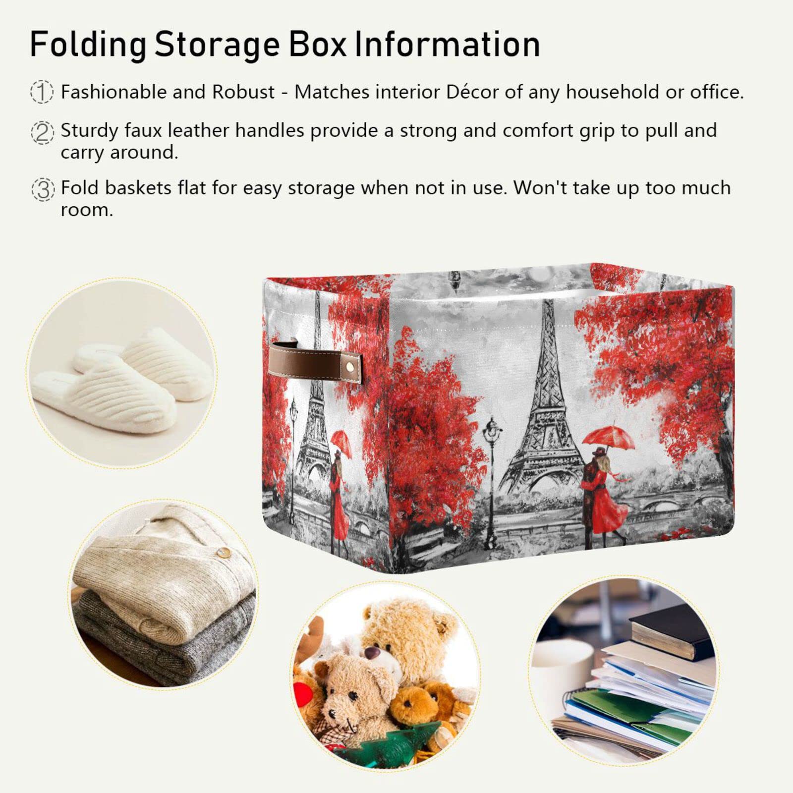 ALAZA Oil Painting Paris Eiffel Tower Large Storage Basket with Handles Foldable Decorative 1 Pack Storage Bin Box for Organizing Living Room Shelves Office Closet Clothes