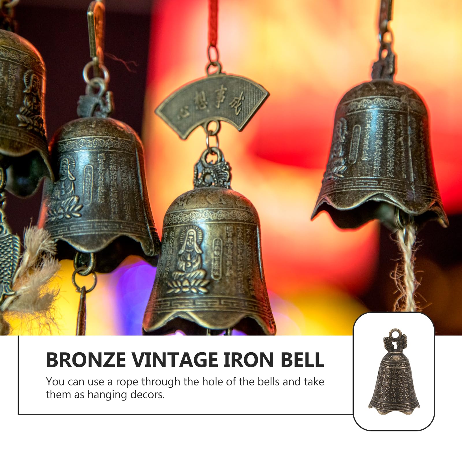 DOITOOL 10Pcs Vintage Bell Iron Bell Charm Craft Retro Bell Figurine Mini Jingle Bell Feng Shui Bell for DIY Wind Chimes Doorbell Keychain Pendants
