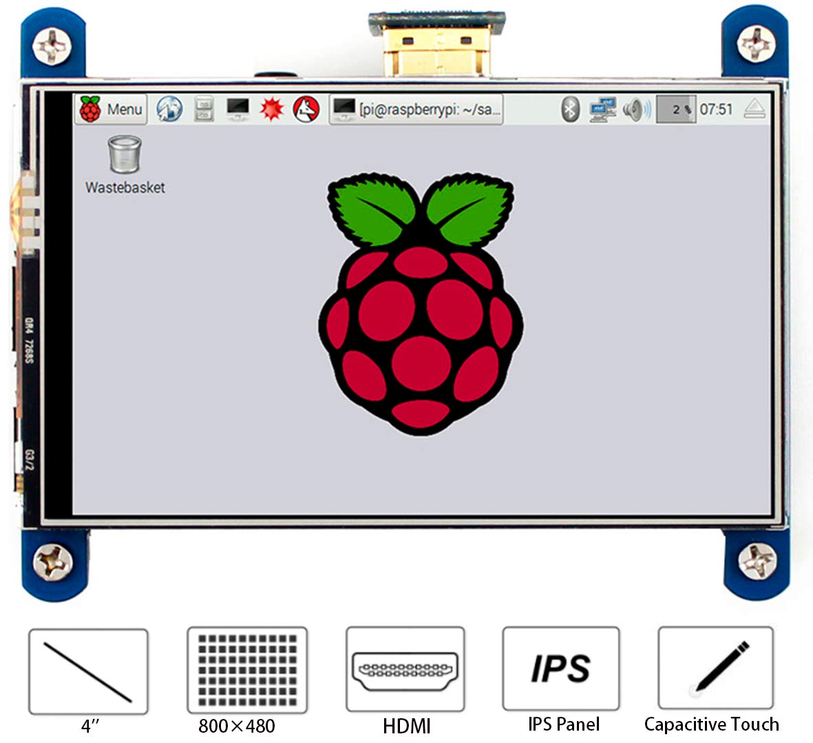 waveshare 4 inch HDMI LCD IPS Display 800x480 Resolution Resistive Touch Screen HDMI Interface for Raspberry Pi 4B/3B+/3B/2B/B+/A+/Zero W,Support Raspbian/Ubuntu/Kali/Retropie