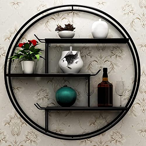 Bedroom Storage Shelf Multipurpose Wall-Mounted Decorative Shelf Metal Iron Round Display Stand/Floating Shelves Creative Living Room,Black,60cm