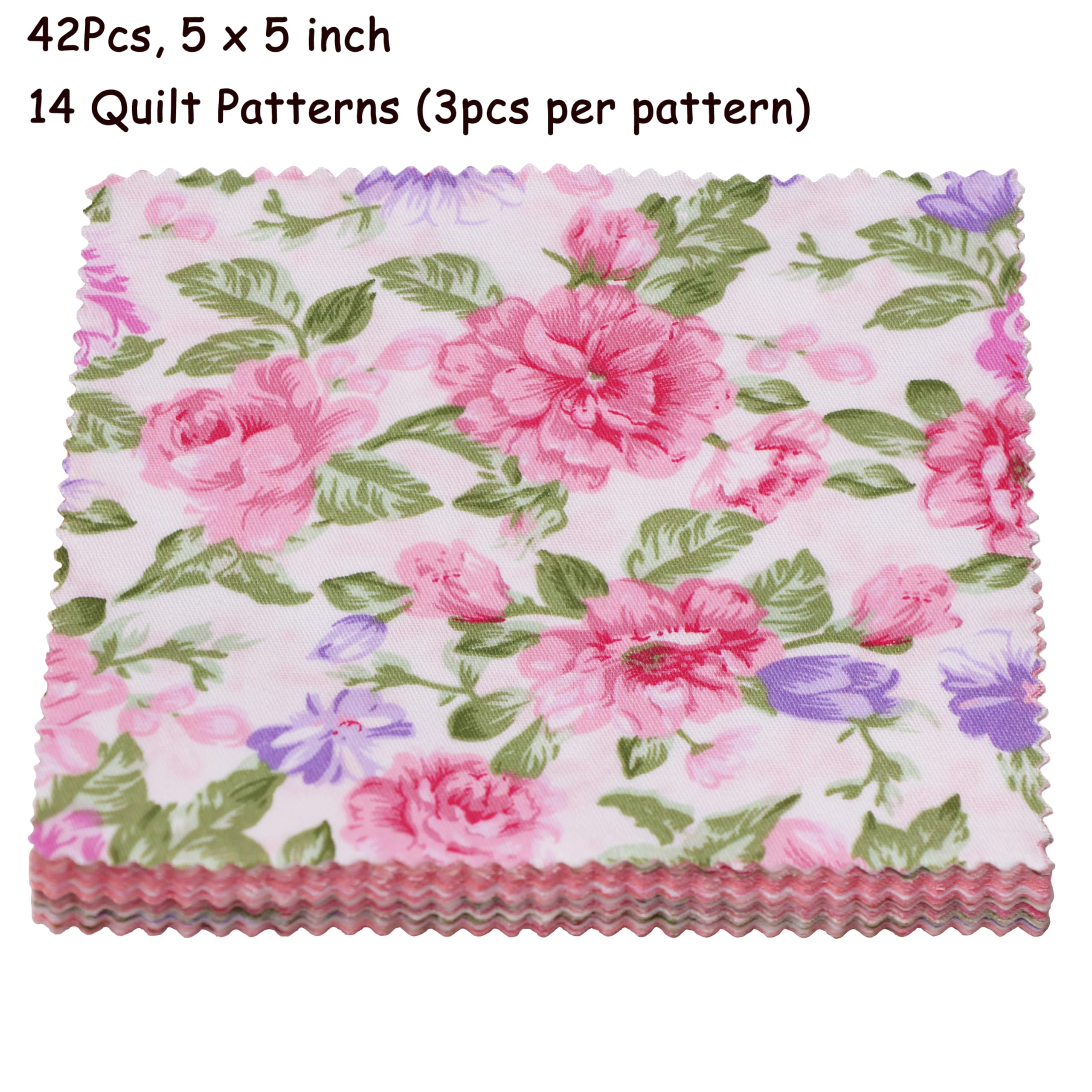 Nodsaw Pink Charm Packs for Quilting 5 inch - 5x5 Charm Squares Precut Quilting Fabric - 100% Cotton Fabric Squares for Sewing DIY Patchwork (42Pcs) 