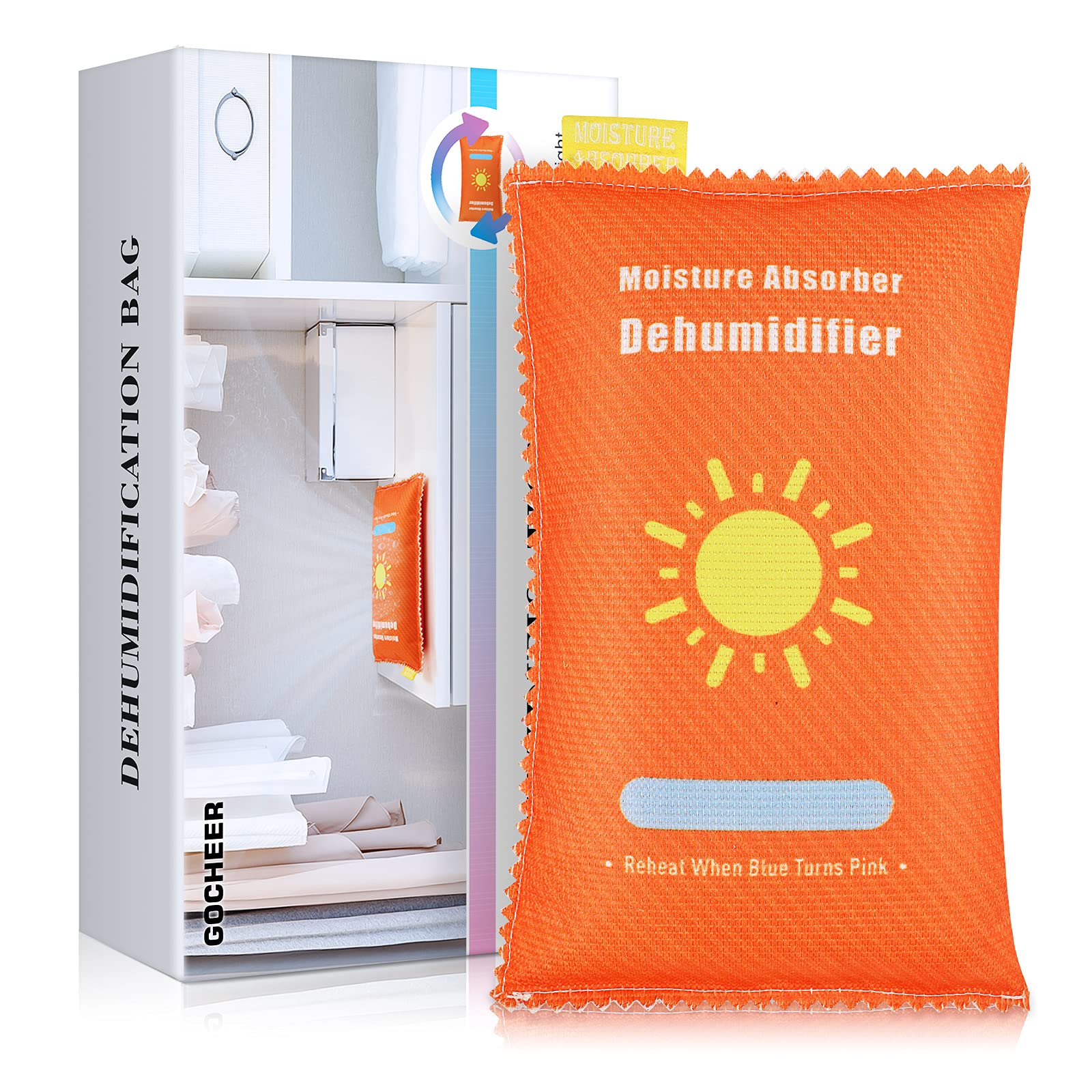 Gocheer Reusable Moisture Absorber Packet, 400g Hangable Safe Dehumidifier Bag for Closet Damp Humidity Removal Desiccant packet for Gym Bag Car RV Kitchen Bathroom Basement Dormitory Wardrobe Cabinet