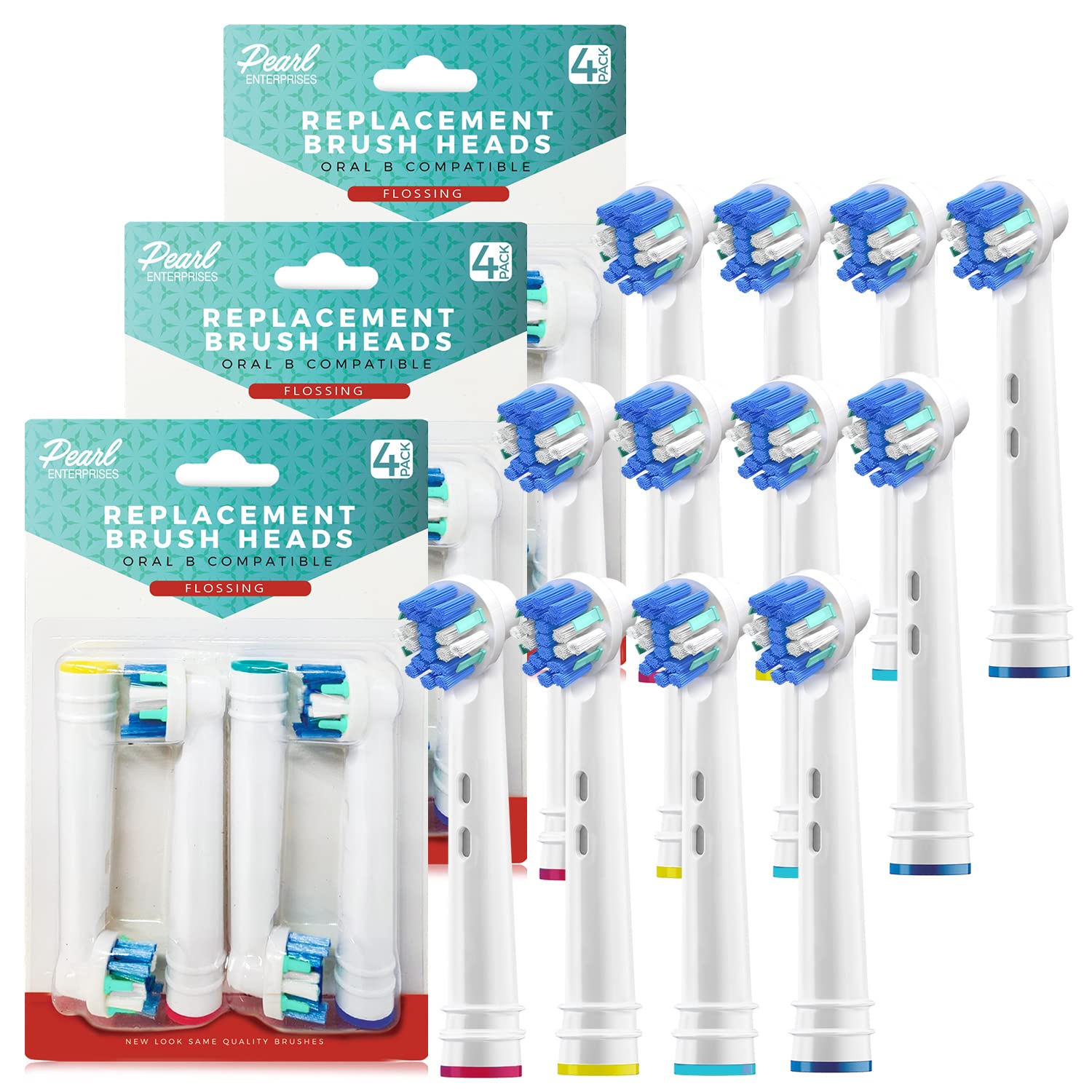 Replacement Brush Heads for Oral B- Professional Flossing Toothbrushes Compatible with Oralb Braun Electric Toothbrush- Pack of 12 - Fits The Oral-B 7000, Pro 1000, Action, & More