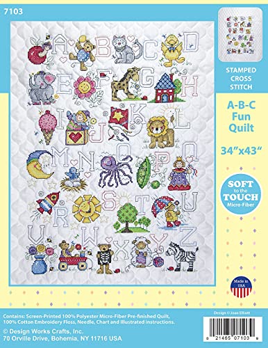 Design Works Crafts Janlynn Stamped for Cross Stitch Baby Quilt Kit, ABC Fun