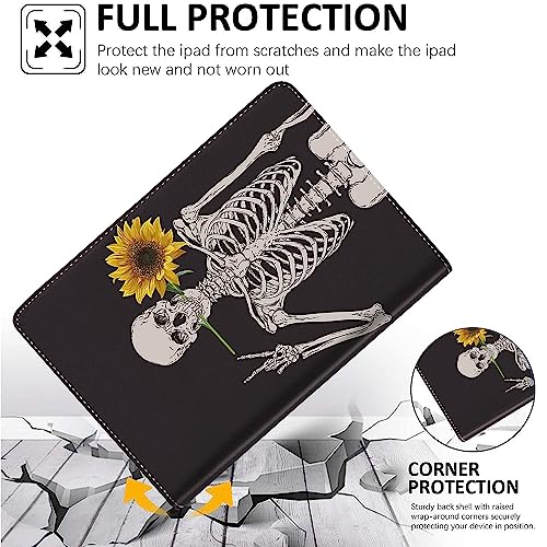 Case for iPad Pro 11 Inch 4th/3rd/2nd/1st Generation 2022/2021/2020/2018, Multi-Angle Smart Stand Cover Auto Sleep/Wake Fit iPad Air 4/5,Yellow Sunflower Skull