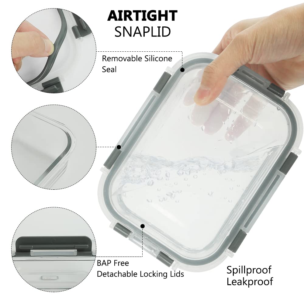 FREYBLI 10 Pack Airtight Glass Meal Prep Containers with Lids, Glass Bowls Set with Snap Locking Lids for Lunch, Food Storage, Meal Prep, Leftovers, Safe in Microwave, Freezer, Dishwasher