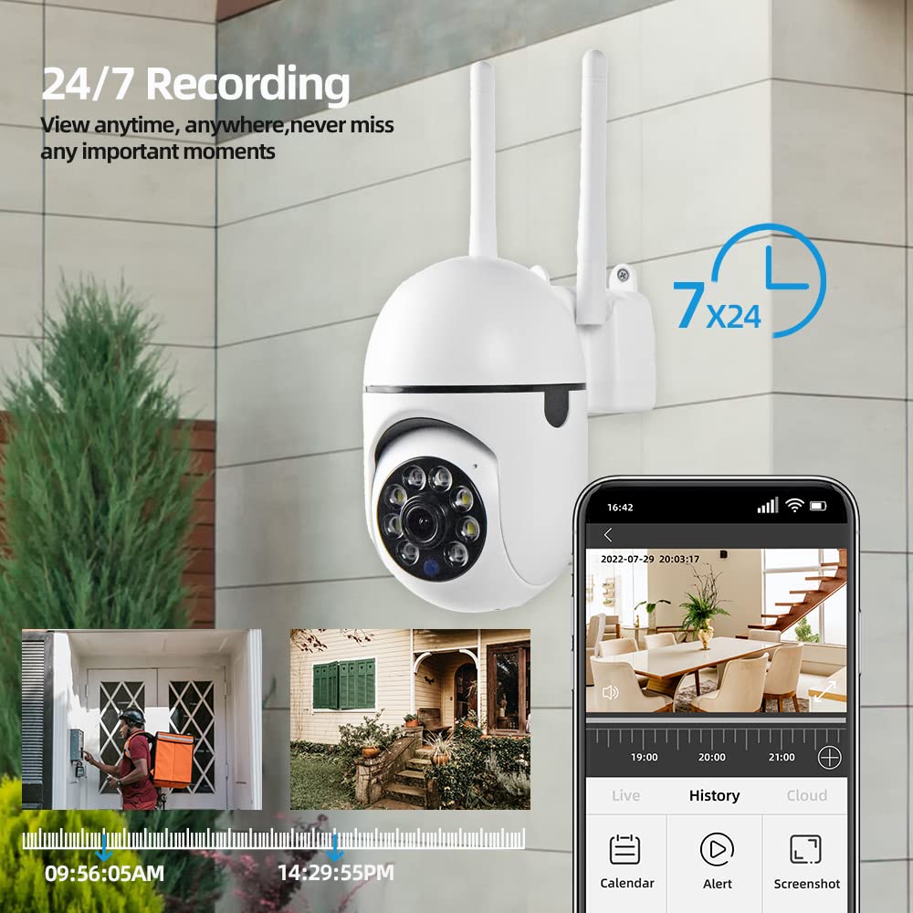 Aprilmin Security Camera Indoor with Spotlight and Siren, 2.4g 5G WiFi PTZ Wired HD Camera Indoor with 360° View, Color Night Vision, Two-Way Talk