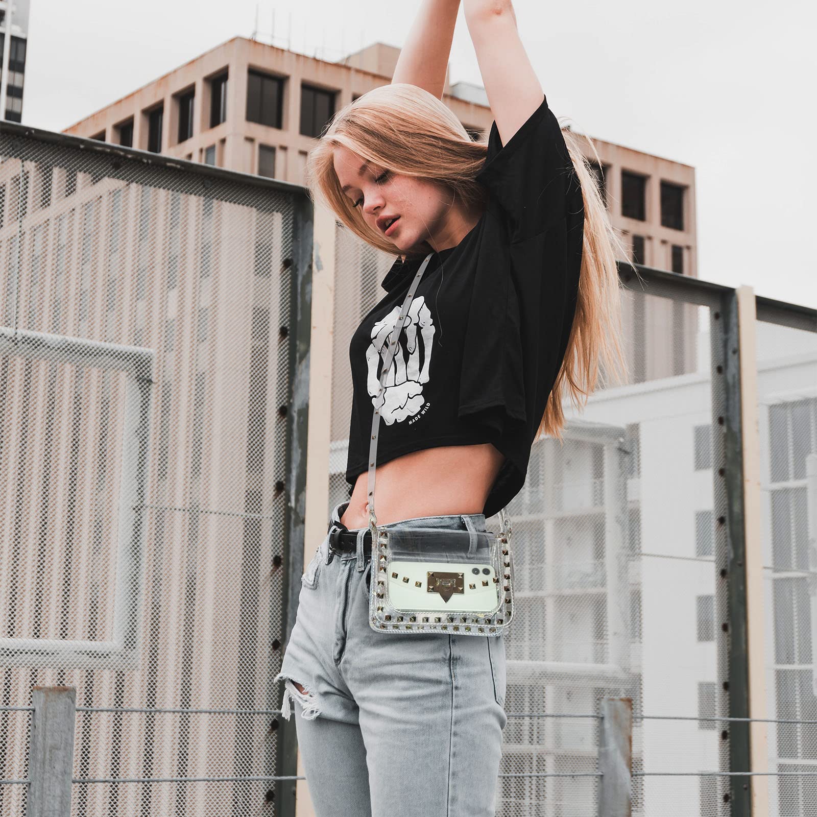 NEW RUICHENG Clear Purse for Women, Clear Crossbody Bag, handbag, shoulder bag with silver chain strap PGA stadium certification bag(silver)