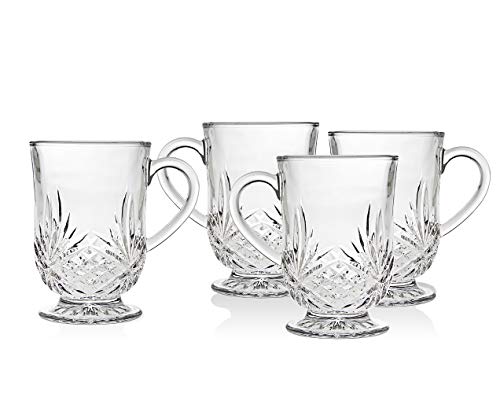 Godinger Coffee Mugs, Tea or Hot Water Glass Cups - Dublin Collection, Set of 4, 10 fluid ounces
