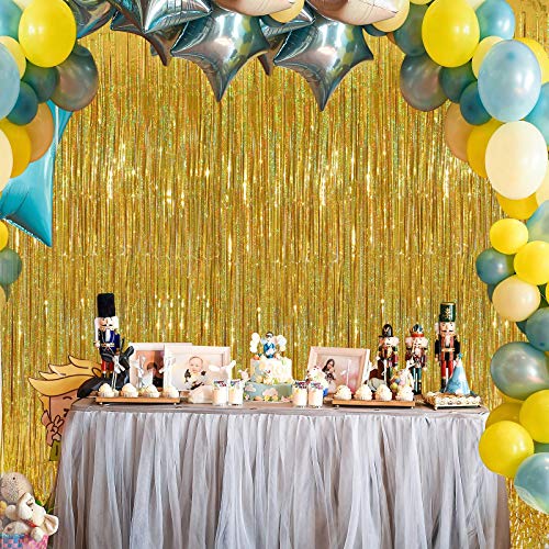 CYLMFC Gold Fringe Curtain - 2 Packs 3ftx8ft Sparkle Metallic Party Backdrop Curtain Photo Booth Props Birthday Decorations Gold Birthday Backdrop