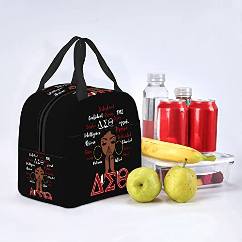 Delta-Sigma Lunch Bag Sorority Paraphernalia Gifts Reusable Lunch Box for Women Men Travel Work Hiking Black One Size