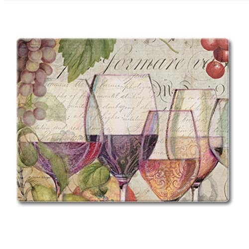 CounterArt Wine Country Decorative 3mm Heat Tolerant Tempered Glass Cutting Board 10” x 8” Manufactured in the USA Dishwasher Safe