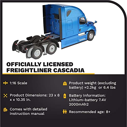 Diecast Masters RC Truch Freightliner Cascadia Truck | Fully Functional Radio Control Raised Roof Sleeper Cab | 1:16 Scale Model Remote Control Truck, RC Semi Truck | Diecast Model 27006