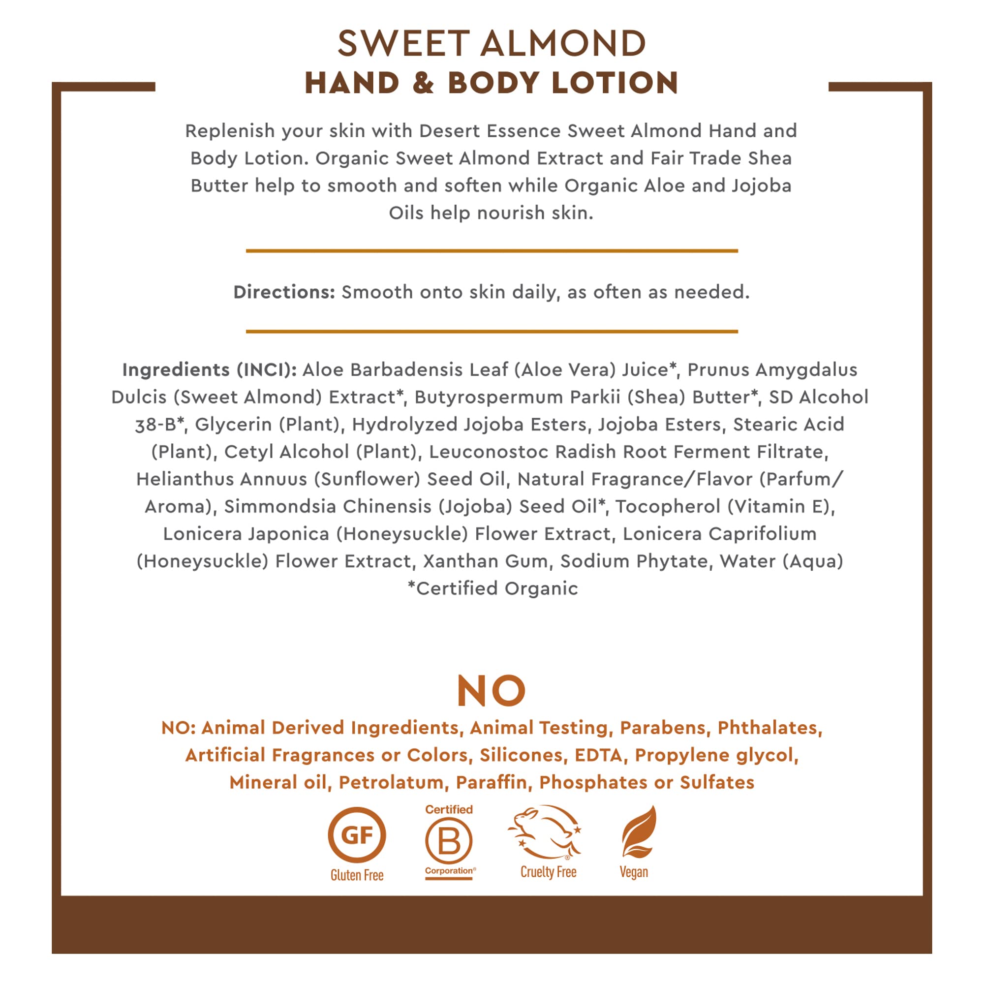Desert Essence Hand and Body Lotion, Sweet Almond, 8 oz