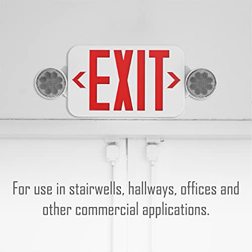 HUBBELL CCR, Remote Compatible Combination Outdoor Emergency Light and Red Letter Exit Sign, with 120/277VAC, 60Hz Input, 2 Fully Adjustable LED Lamps, 18 in x 2 in x 8.2 in, White
