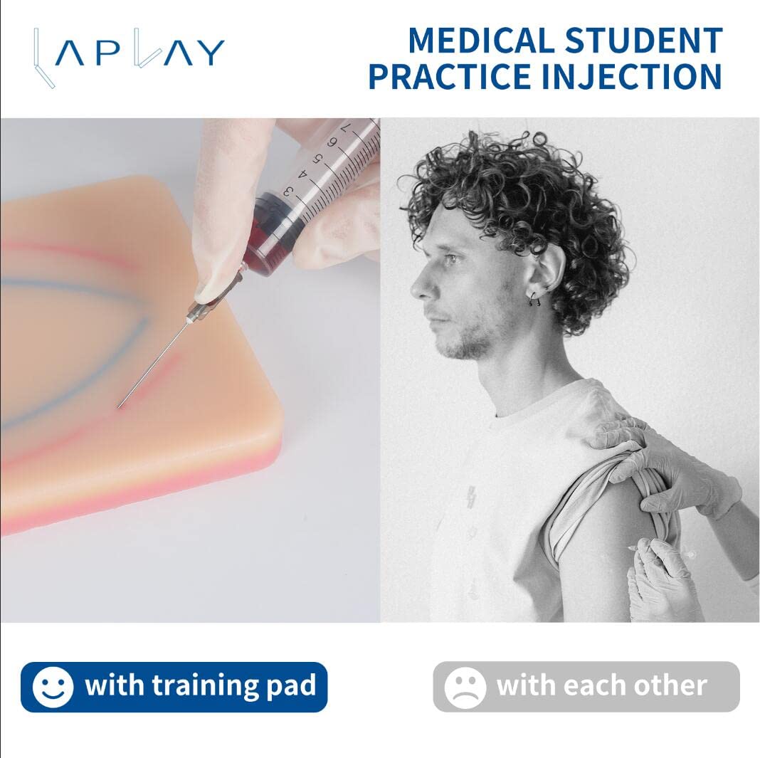 LAPLAY IV Injection Training Pad Model, 4 Veins Imbedded 3 Skin Layers, Reusable and Durable for Doctors, Nurses, Veterinarians Practice Injection