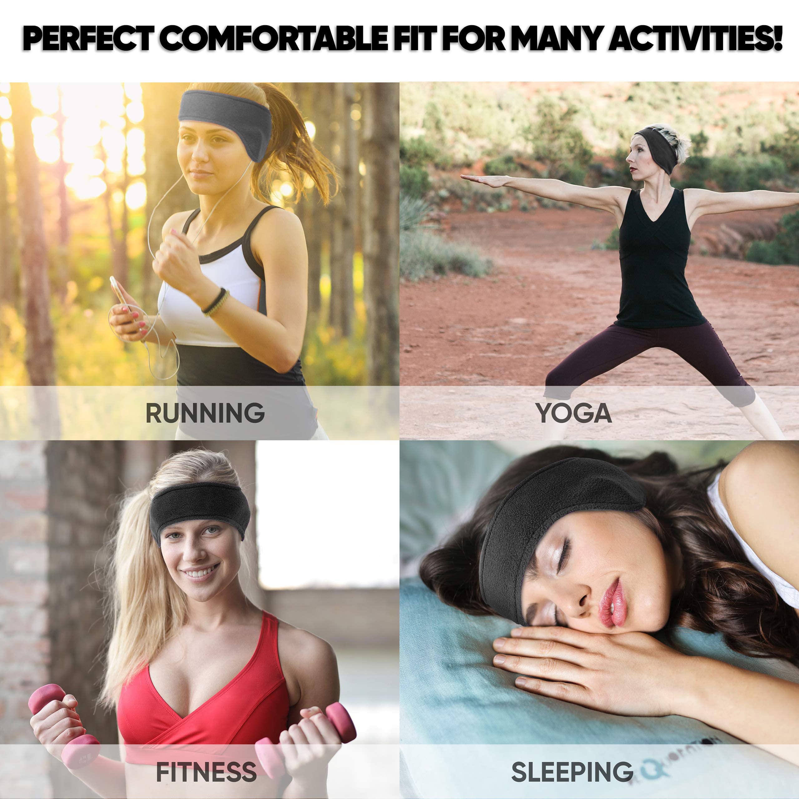 CozyPhones Sleep Headphones - Over Ear Headphones from Ultra Thin Cool Mesh Wired for Side Sleepers, Meditation, Running, Laptop, and Phone - Black Lycra