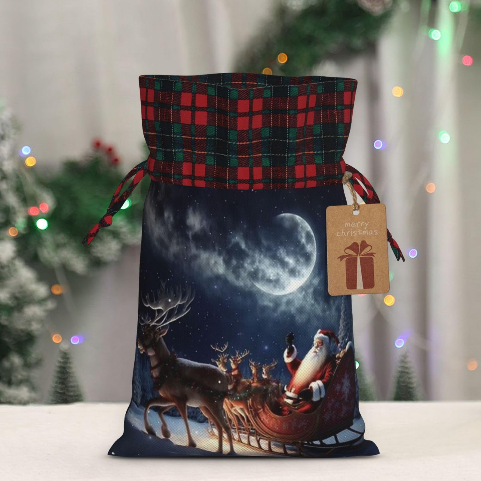 ADSUYETOR Christmas Drawstring Gift Bags, Cartoon Santa Claus With Drawstring Burlap Gift Bags For Holiday Parties