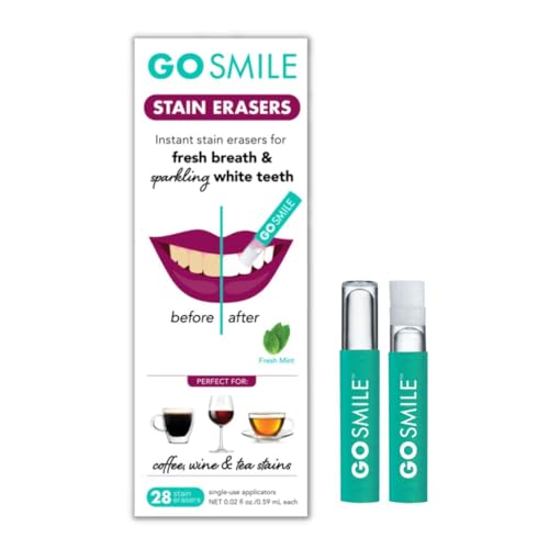 GO Smile Teeth Whitening Stain Erasers, (28 Single-use, applicators), On-The-Go Instant Teeth Cleaning, removes Coffee, red Wine and Tea Residue from Teeth Before Stains Set in, Mint Flavored
