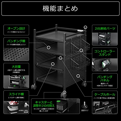 Bauhutte BHS-380G-BK Game Console Storage Rack, Slider Type, Black, 15.6 x 14.6 x 24.2 inches (39.5 x 37 x 61.5 cm)