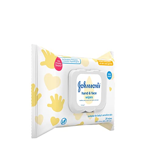 Johnson's Hand & Face Baby Sanitizing Cleansing Wipes for Travel and On-the-Go, No More Tears Formula, Paraben and Alcohol Free, 25 ct