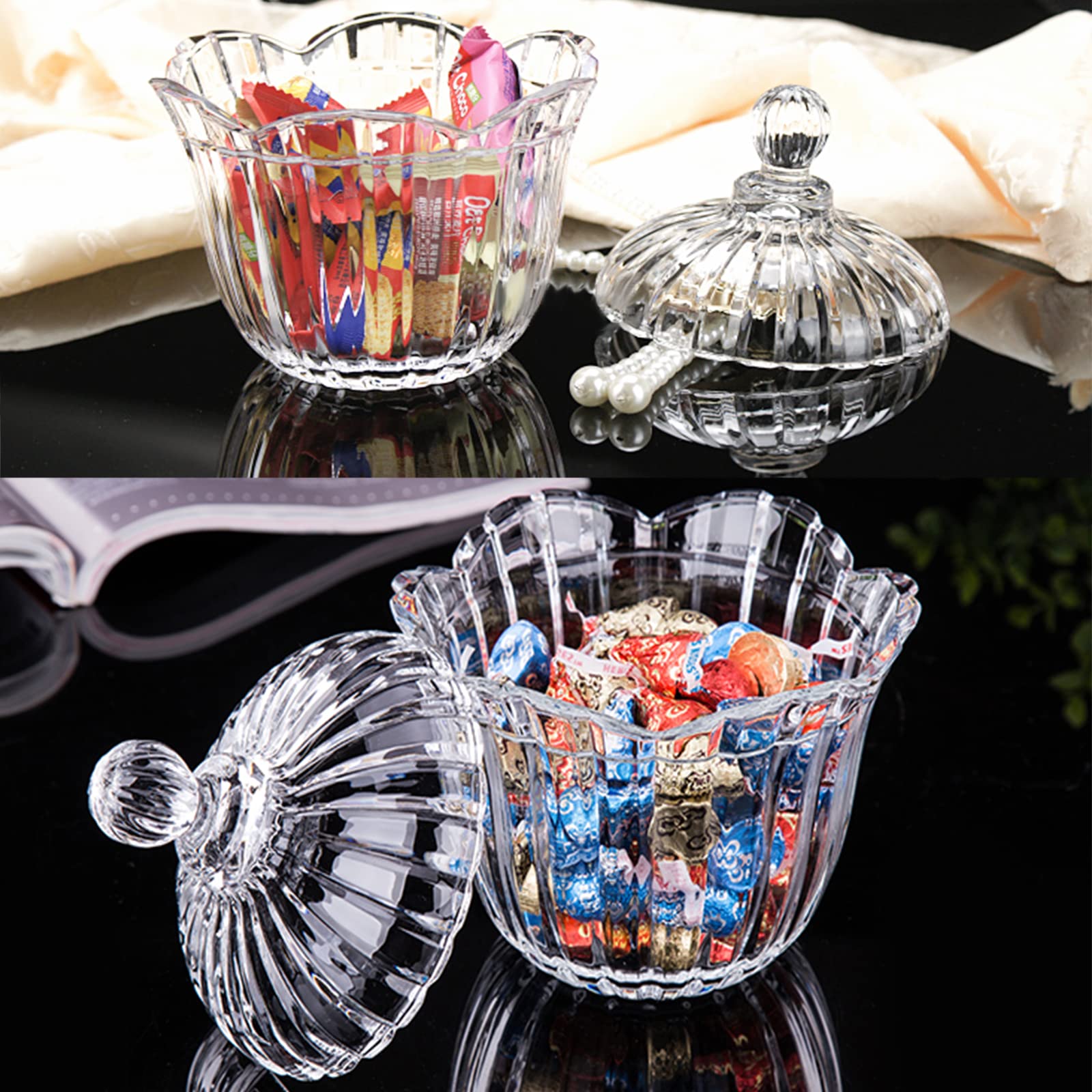 Acrylic Candy Jars with Lid,Crystal Covered Candy Jar for Halloween,Home Office Desk, Candy Buffet, Wedding (1 Pc)