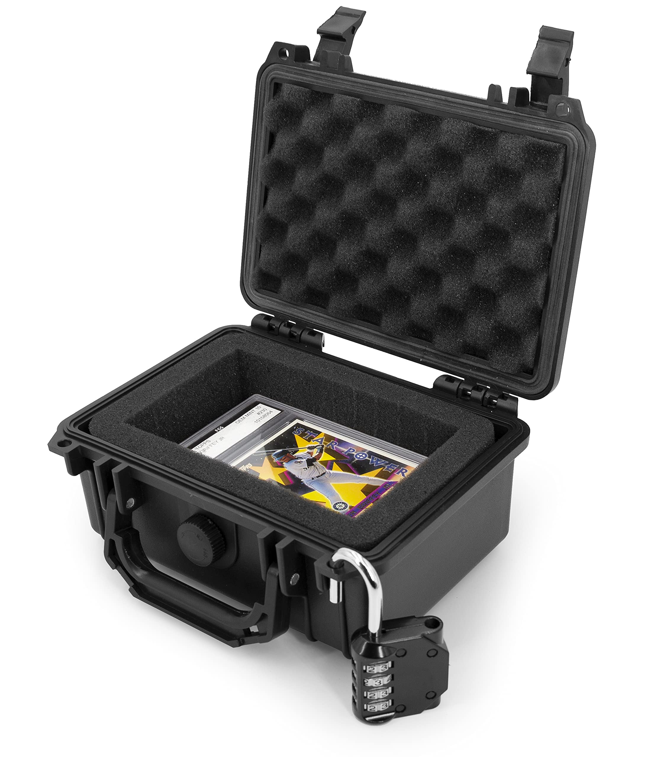 CASEMATIX Graded Card Case Storage Box For Sports Cards Compatible With 8 BGS, 13 FGS or 11 GMA PSA Graded Trading Card Slabs and More Collectible Cards - Airtight, Waterproof and Includes Padlock