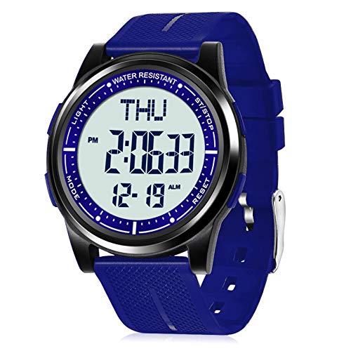 Beeasy Mens Digital Watch Waterproof with Alarm Stopwatch Countdown Timer Dual Time, 12/24 Hours Thin Digital Wrist Watches for Men Women, Blue