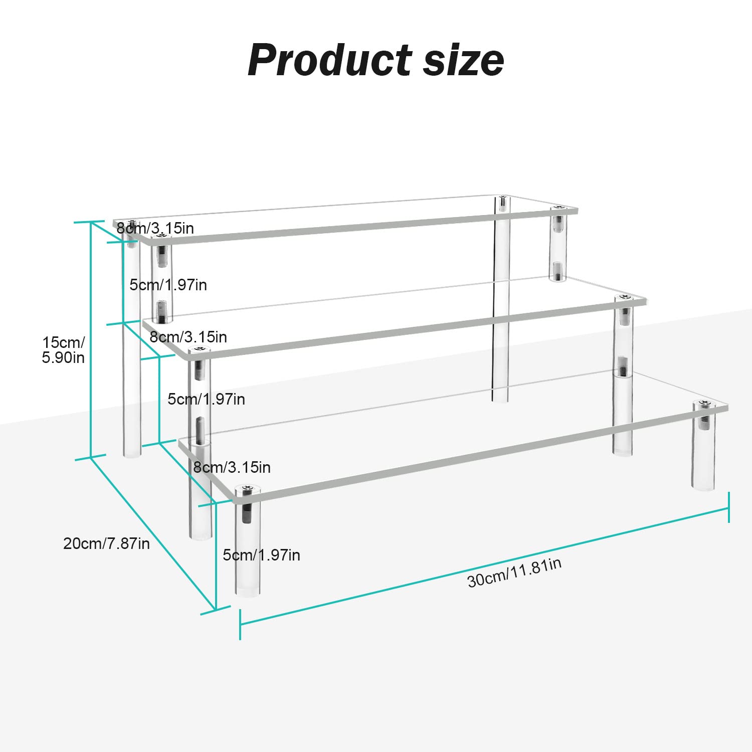 Acrylic Display Risers,Clear Shelf 3 Tier Cupcake Display Stand Steps for Food Desserts Stand Perfume Organizer Funko POP Collections,Small Mini Display Stand for Organizer and Decoration(12x8x6Inch)