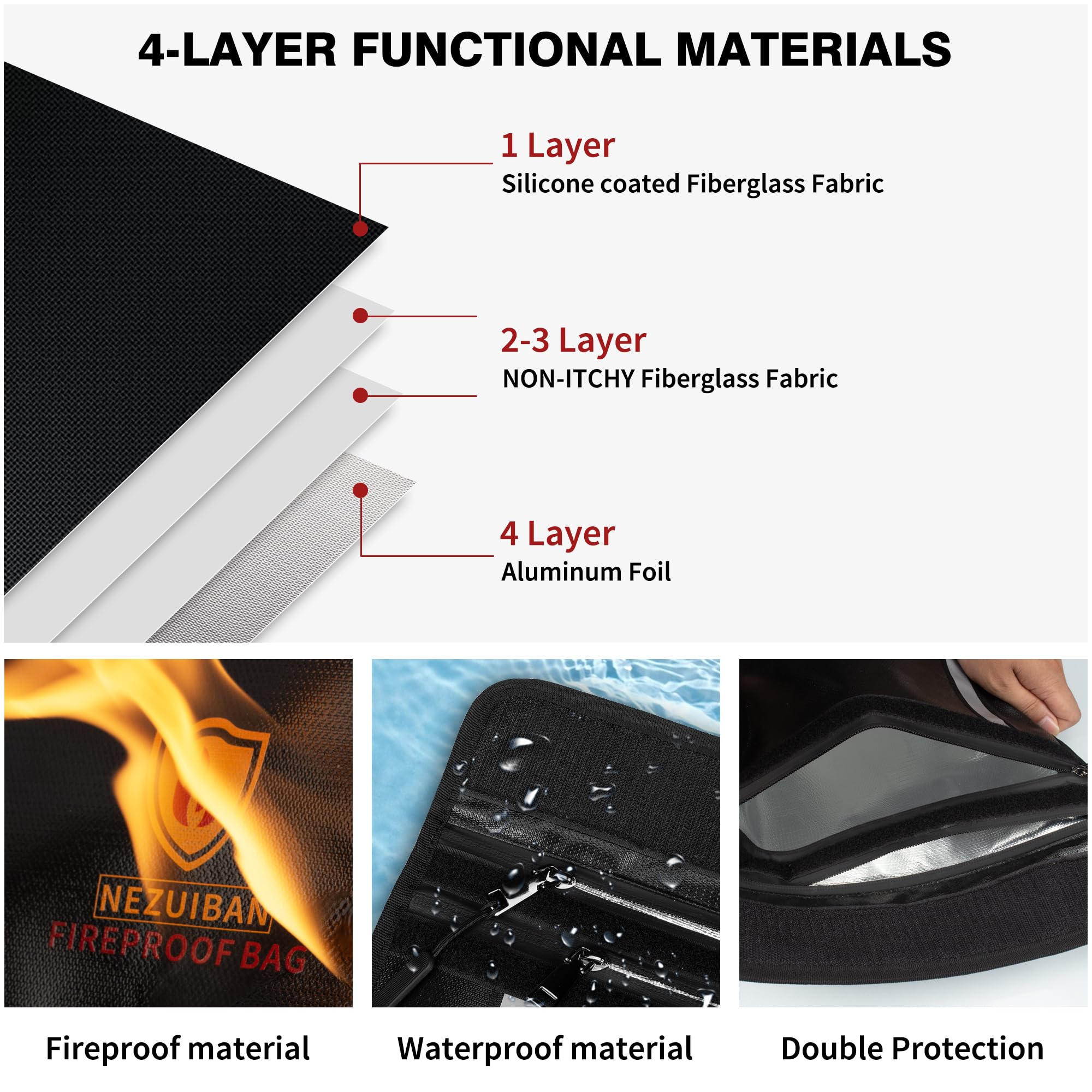 Fireproof Document Bag, 15.7" x 11.8" Extra Large Waterproof and Fireproof Money Bag for Documents,Passport,Cash,Jewelry