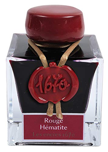 J. Herbin 1670 Anniversary Inks - Gold Sheen 50 ml Bottled - Rouge Hematite (Dark Red Ink)