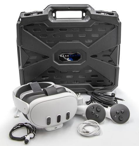 CASEMATIX Hard Shell Travel Case Compatible with Meta Quest 3S, Meta Quest 3 and 2 VR Headset - Fits 256GB, 128GB and 64GB Models with Custom Compartments for Accessories Like Controllers and Cables