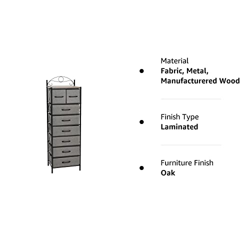 Household Essentials Victoria Dresser Tower Storage Organizer with 8 Drawers Black Metal Frame and Ashwood Rustic Wood Grain Top