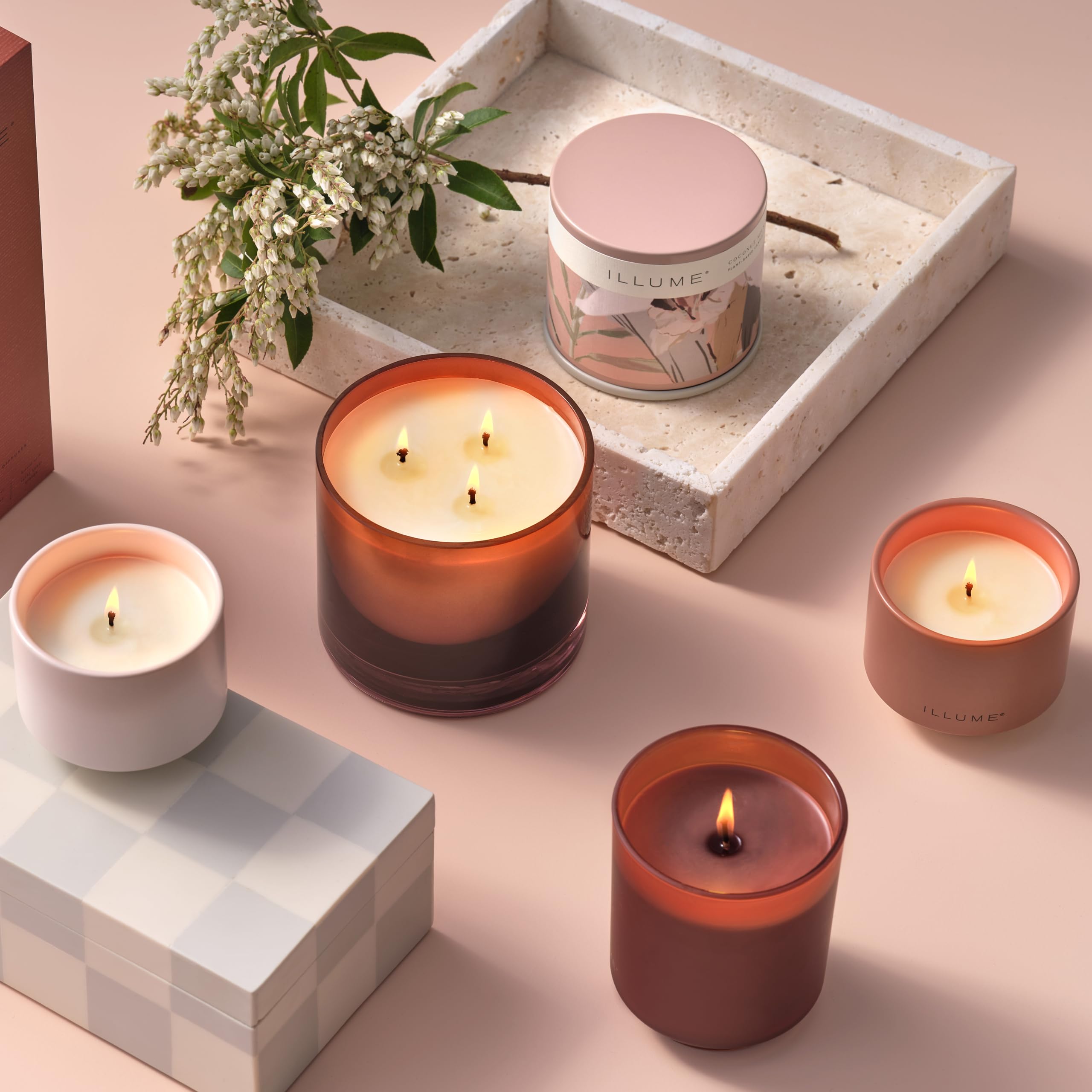Illume Beautifully Done Essentials Terra Tabac Statement Glass Scented Soy Candle, 6" L x 3" W x 3" H