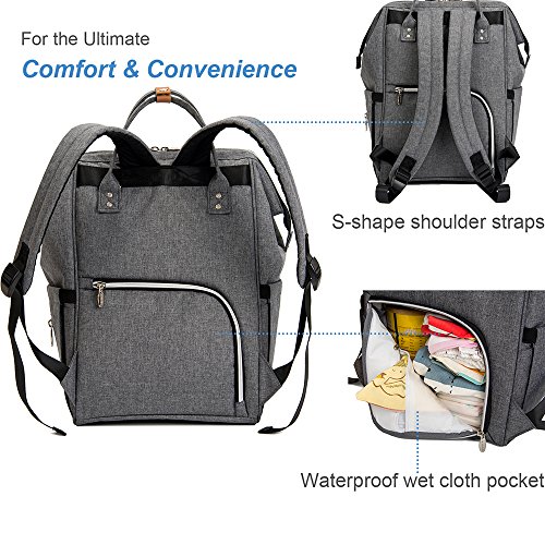 Lekebaby Diaper Bag Backpack for Mom Large Maternity Nappy Bag Changing Bags with Insulated Pockets Grey with Arrow Print