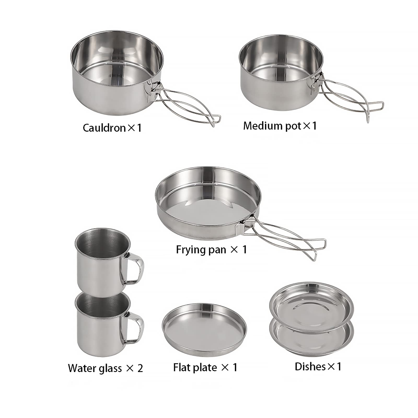 8PCS Camping Cookware Mess Kit for Camping 2 Person Stainless Steel Compact Camping Cooking Set Lightweight Backpacking Cook Set for Camping&Hiking