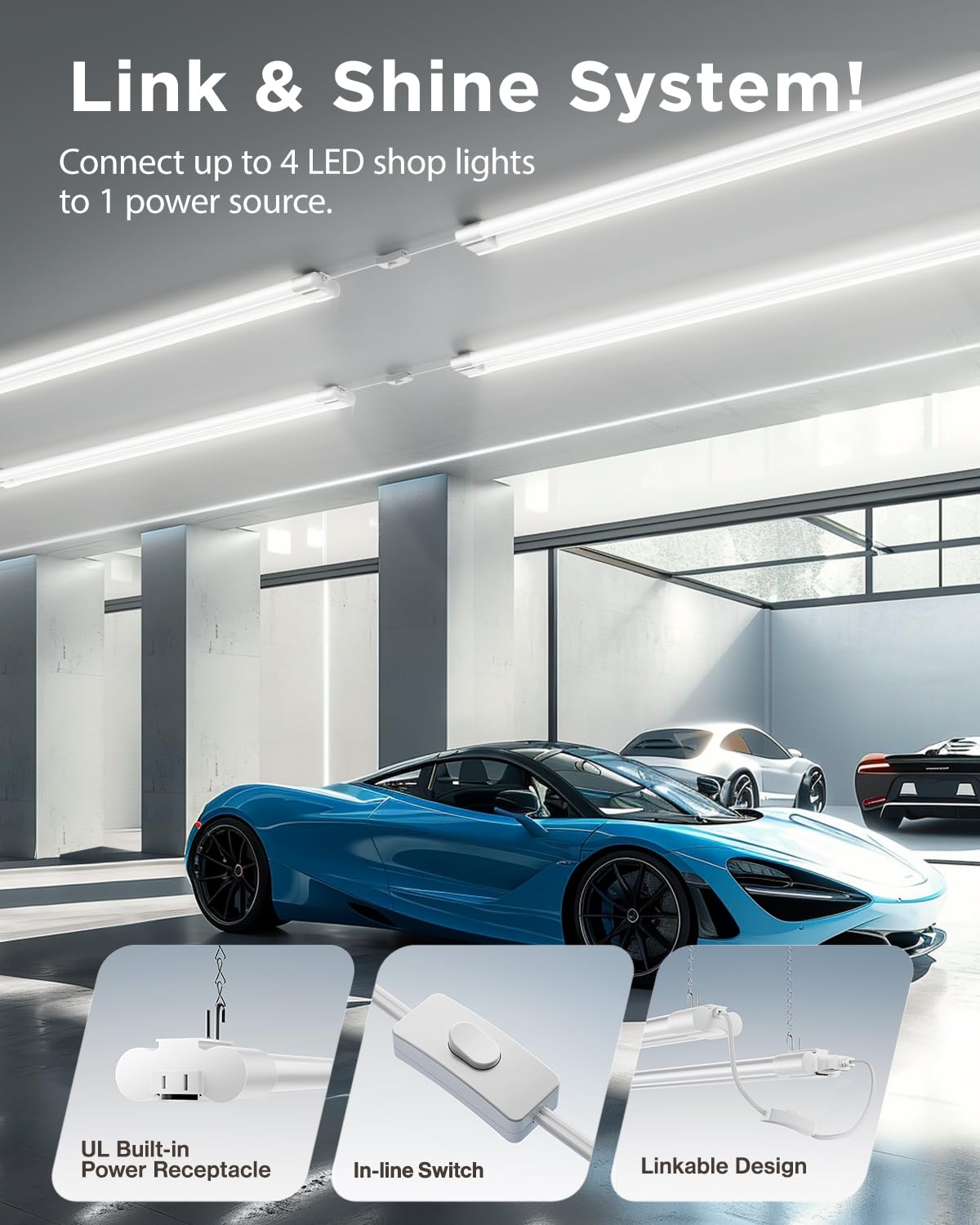 Sunco Linkable LED Utility Shop Light, 4500 LM, 5000K Daylight, 4 FT, 48 Inch Integrated Fixture for Garage, 40W Equivalent 150W, Surface + Suspension Mount, White 2 Pack